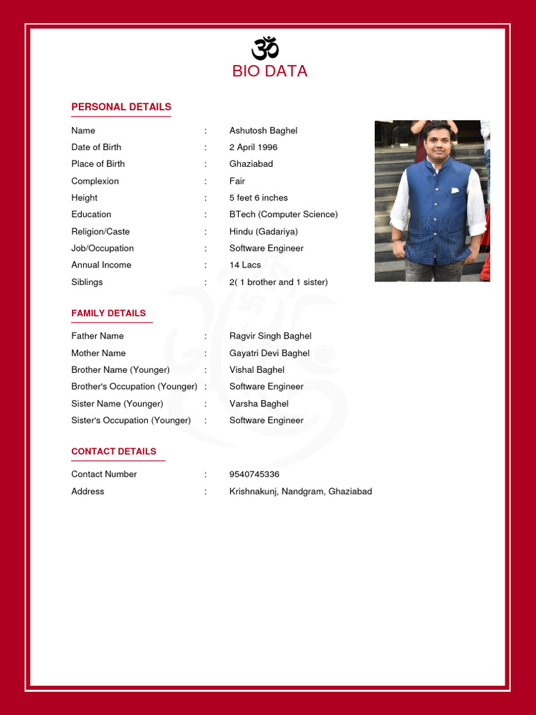 Ashutosh Baghel - Biodata (By Createmybiodata - Com) | PDF | Computing