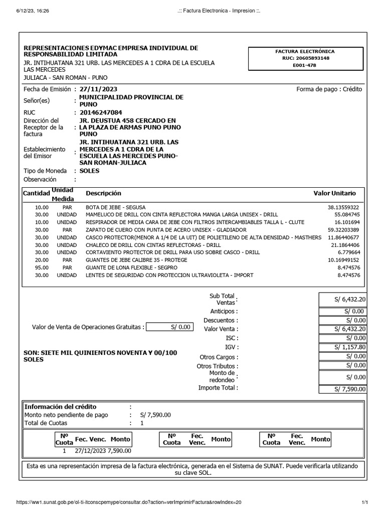 Factura 2905 | PDF | Pagos | Industrias de servicio