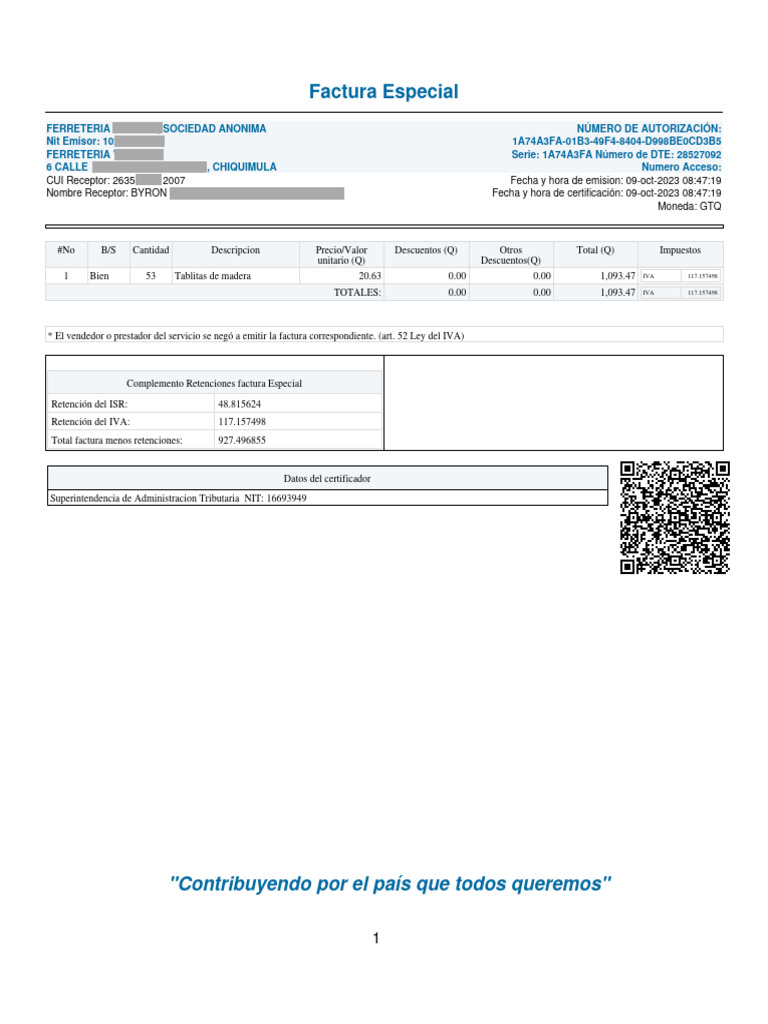 Factura Especial | PDF | Factura | Contabilidad
