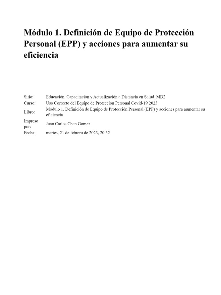 Módulo 1. Definición de Equipo de Protección Personal (EPP) y Acciones ...