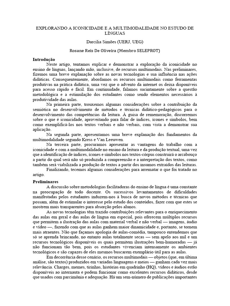 Explorando A Iconicidade e A Multimodalidade No Estudo de Línguas | PDF ...