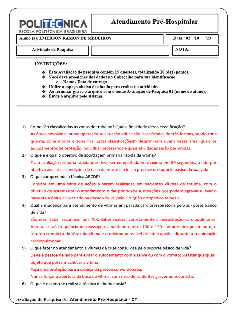 Aph Atividade | PDF | Hemostasia | Primeiros socorros
