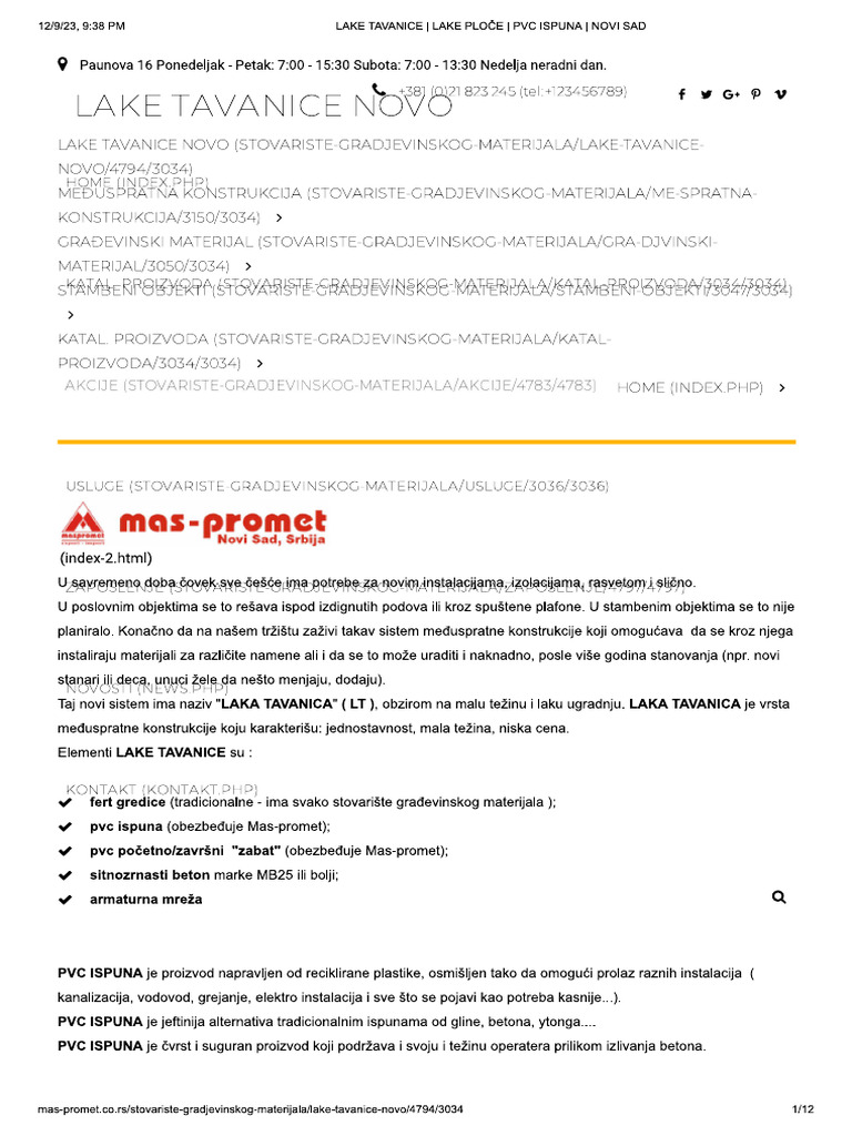 Lake Tavanice - Lake Ploče - PVC Ispuna - Novi Sad | PDF