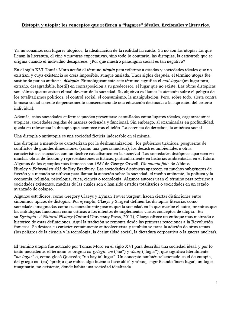 Utopía y distopía: conceptos y diferencias | PDF | Distopía