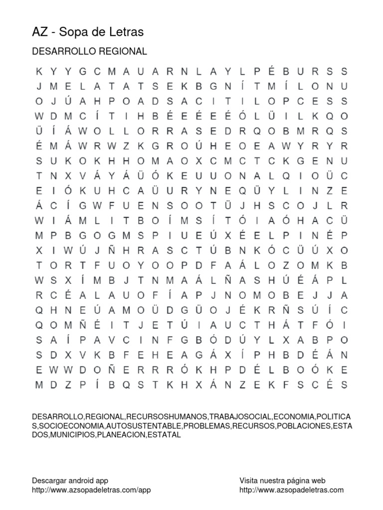 Sopa de Letras Desarrollo Social | PDF