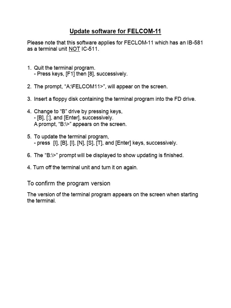 Felcom11 IB581 Update Procedure | PDF