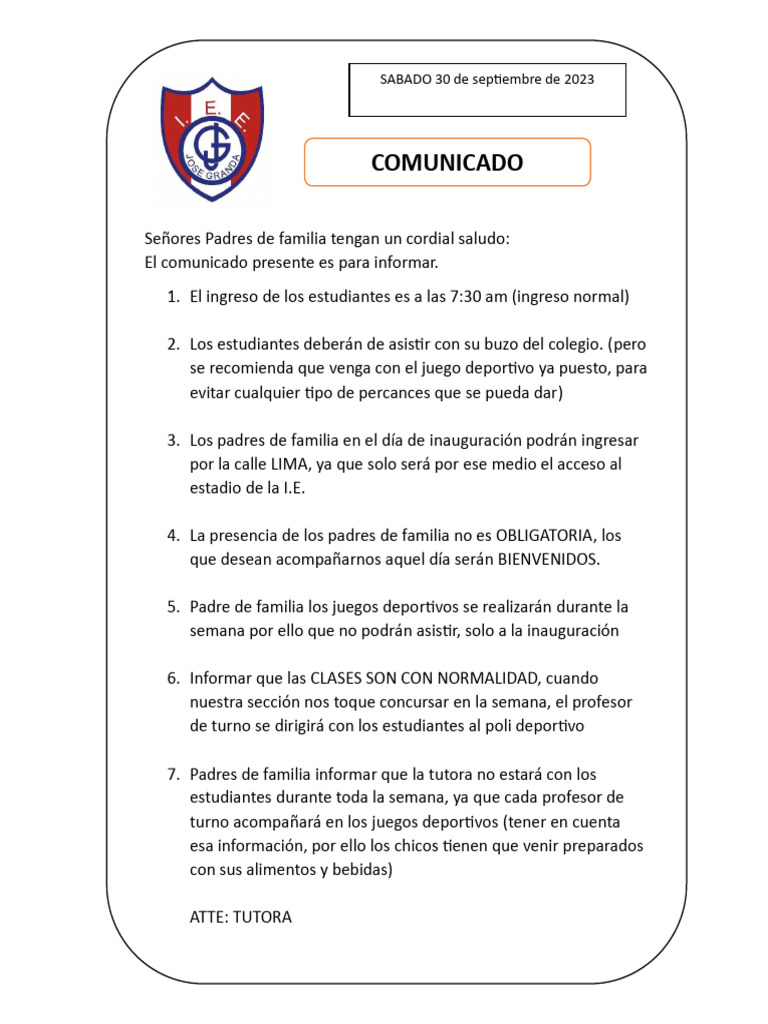 Comunicado 01 | PDF