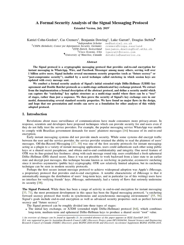 A Formal Security Analysis of The Signal Messaging Protocol | PDF | Key (Cryptography) | Public ...