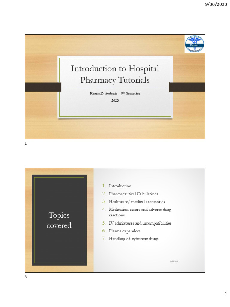 Hospital Pharmacy Tutorials for PharmD Students | PDF | Pharmacy | Patient