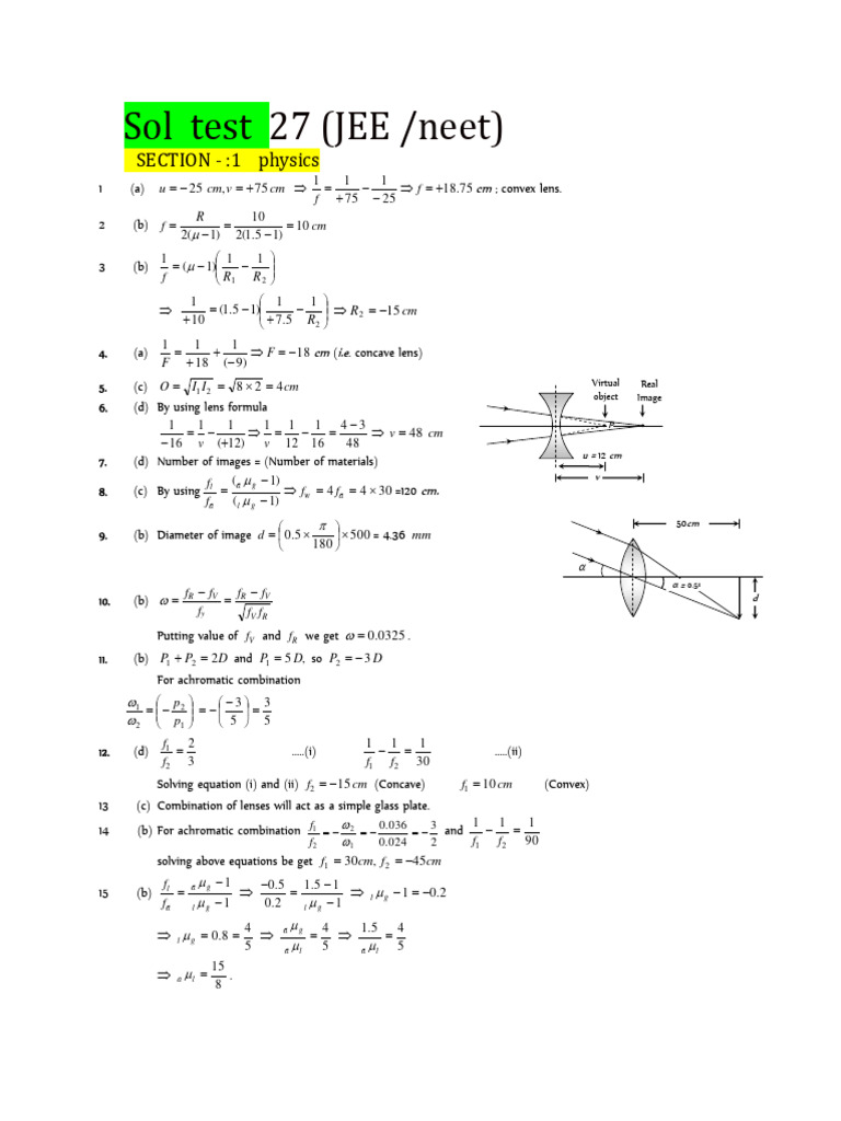 Sol Test 27 JEE MAIN CLASS 12 | PDF | Applied And Interdisciplinary ...