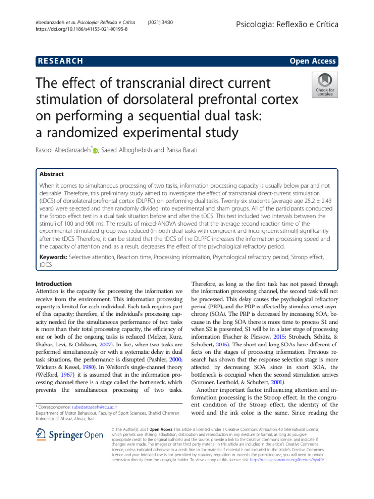 The Effect of Transcranial Direct Current Stimulation of Dorsolateral Prefrontal Cortex On ...