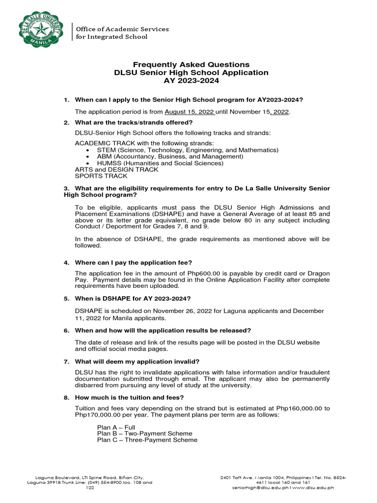 De La Salle University Shs | PDF | Career & Growth