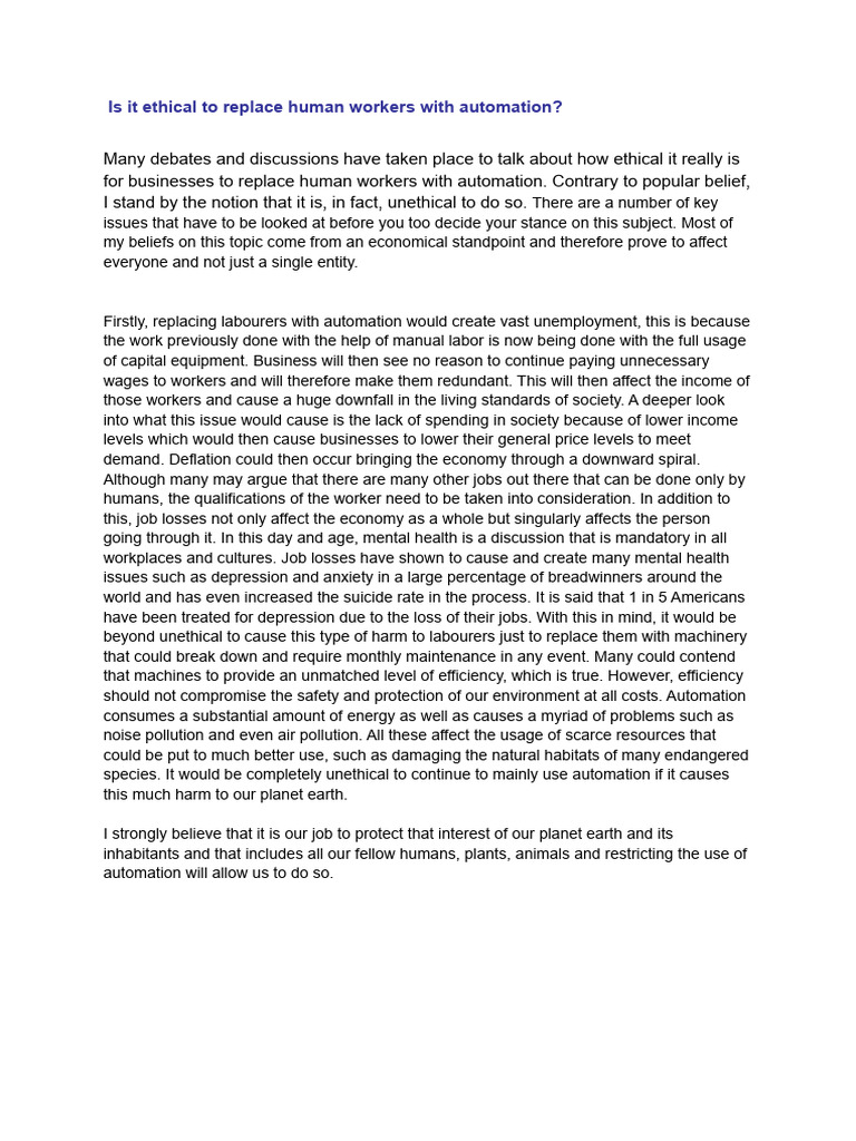 Is It Ethical To Replace Human Workers With Automation | PDF ... Is It Ethical To Replace Human Workers With Automation | PDF ...
