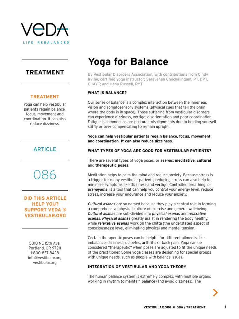 Yoga For Dizziness Balance | PDF | Asana | Breathing