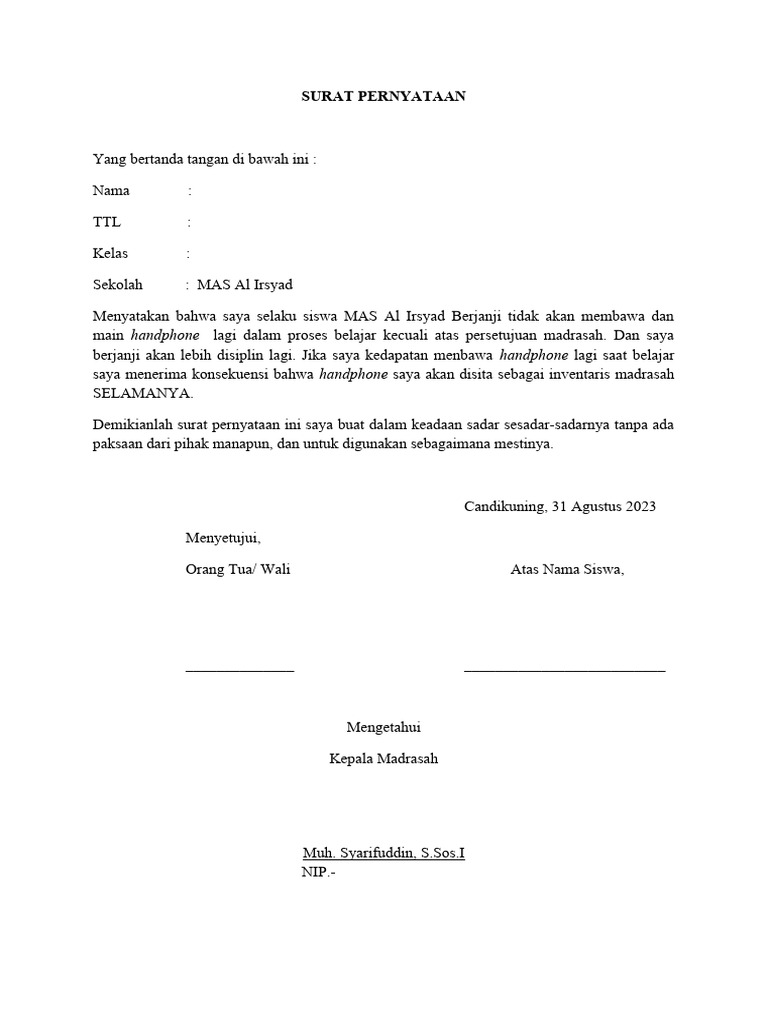 Surat Pernyataan HP | PDF