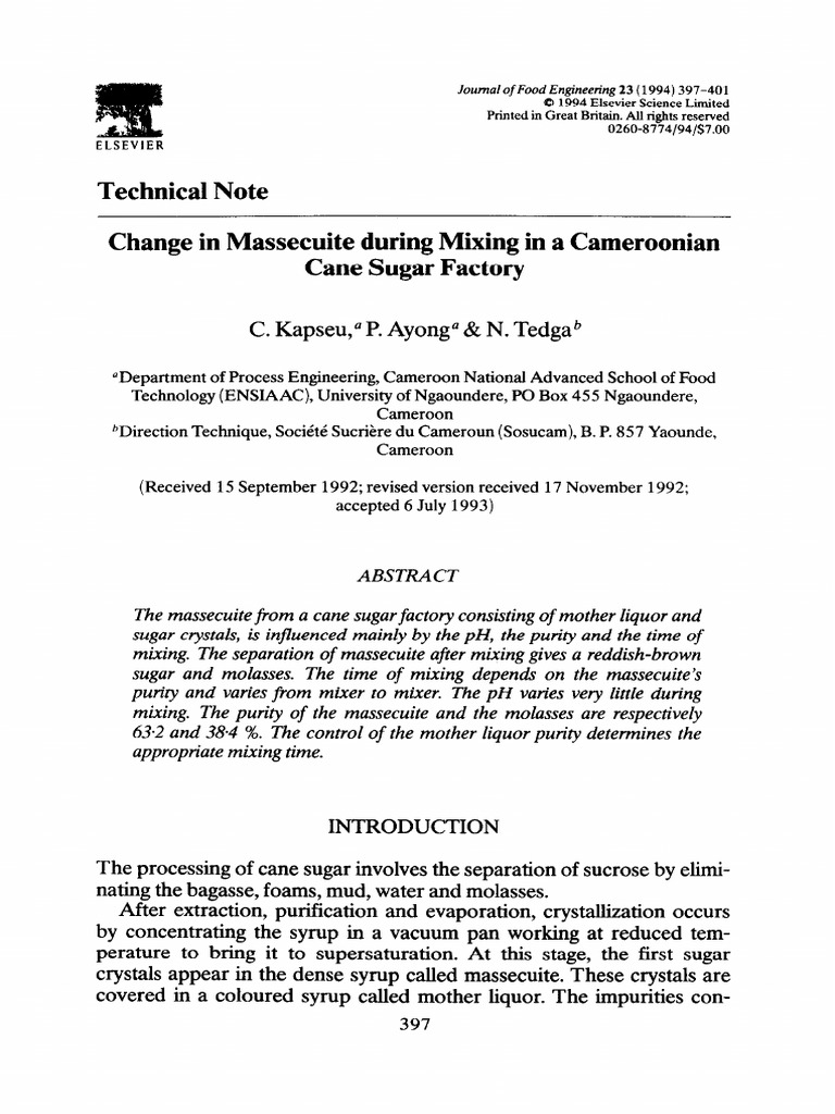 1994 Change in Massecuite During Mixing | PDF | Sucrose | Sugarcane