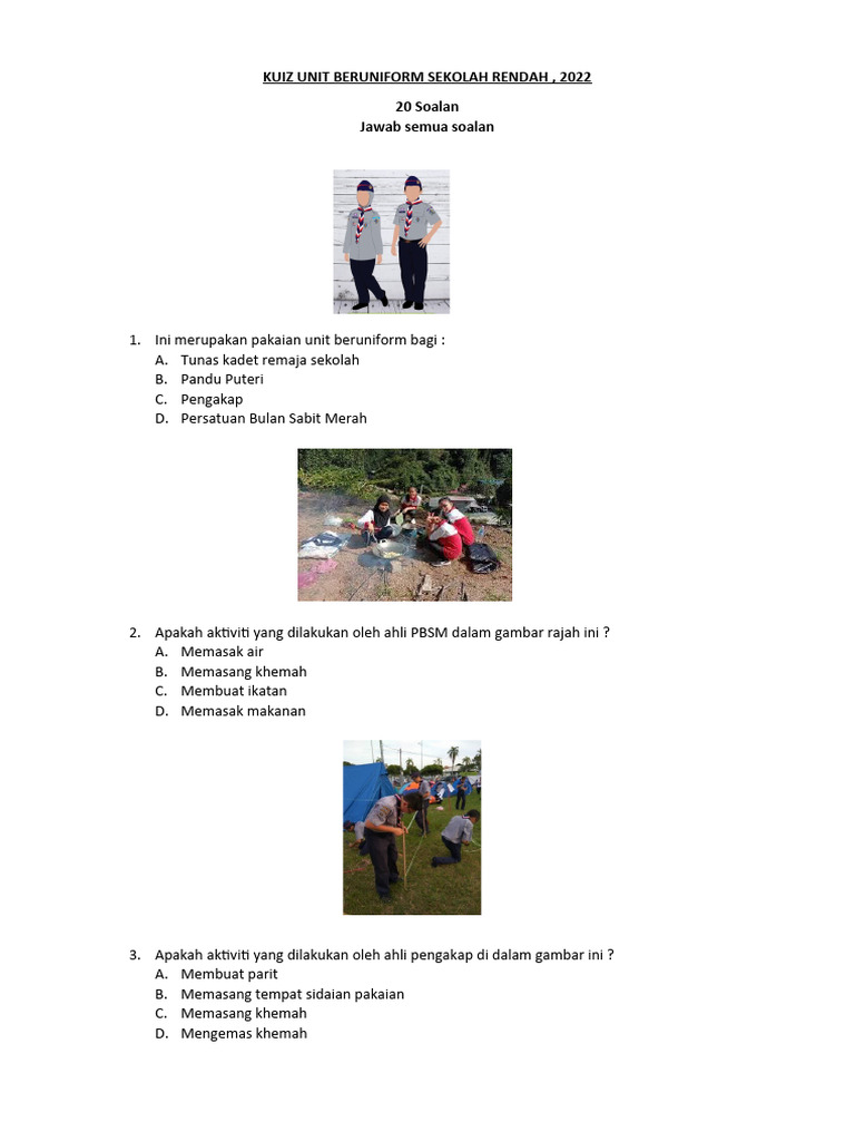 Kuiz Unit Beruniform Sekolah Rendah Zon 2 | PDF