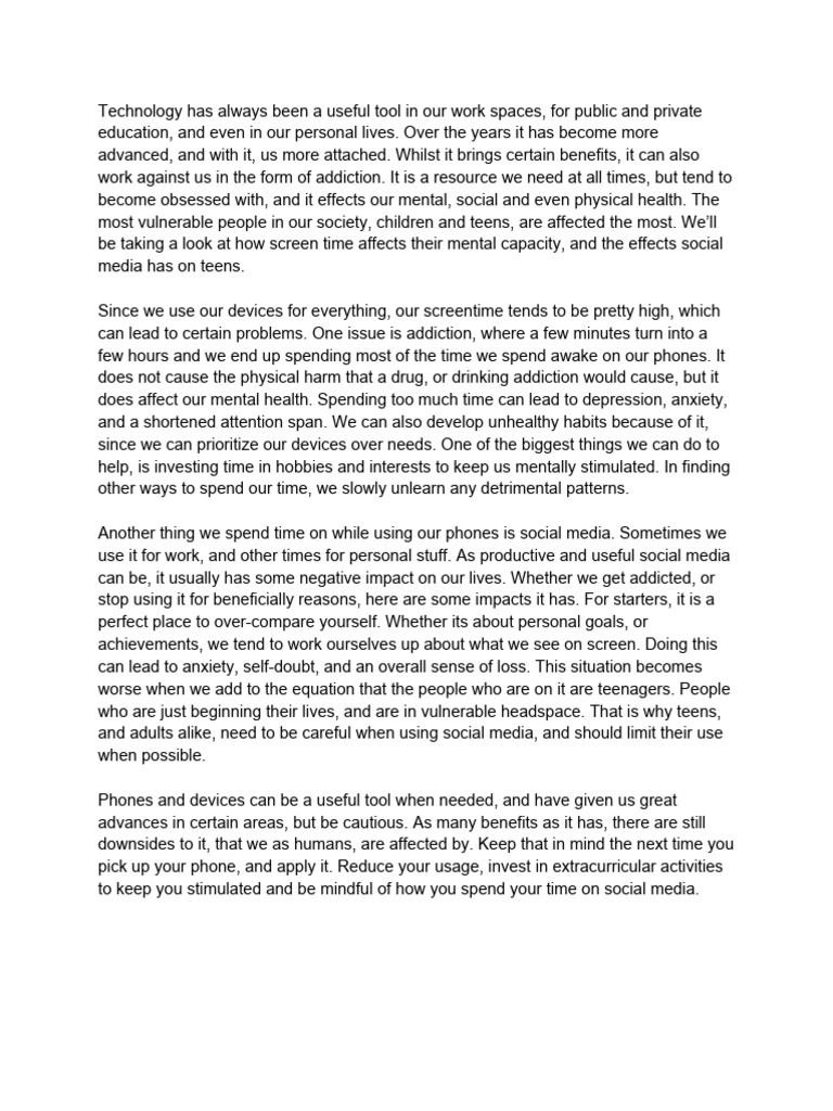 The Affects of Technology | PDF | Adolescence | Social Media