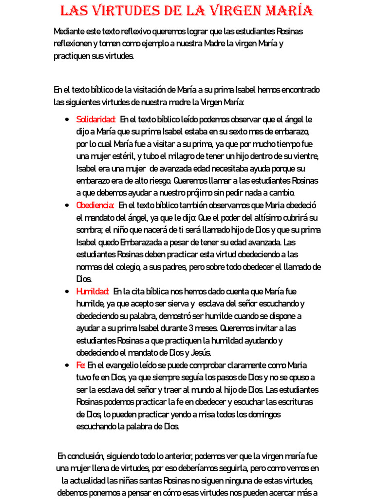 LAS Virtudes DE LA VIRGEN MARÍA | PDF | María, madre de Jesús