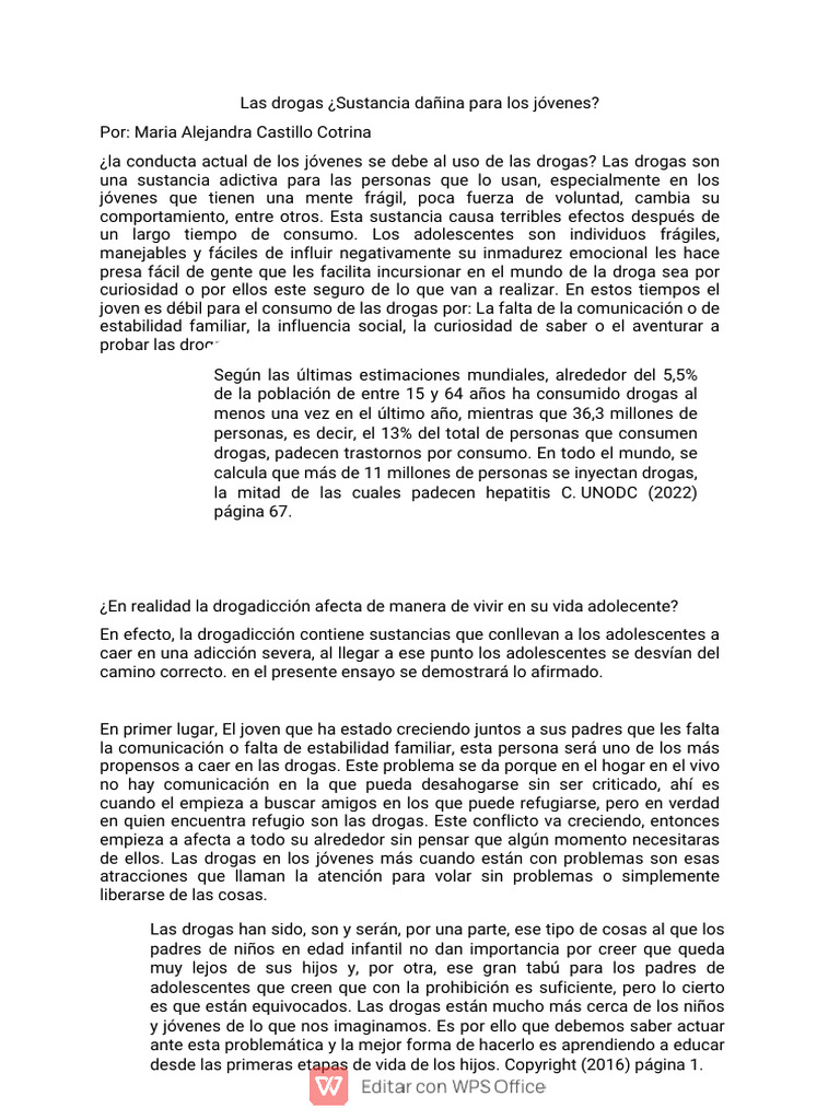 El Problema de Las Drogas en Los Jóvene1 | PDF | La dependencia de sustancias | Enfermedades y ...