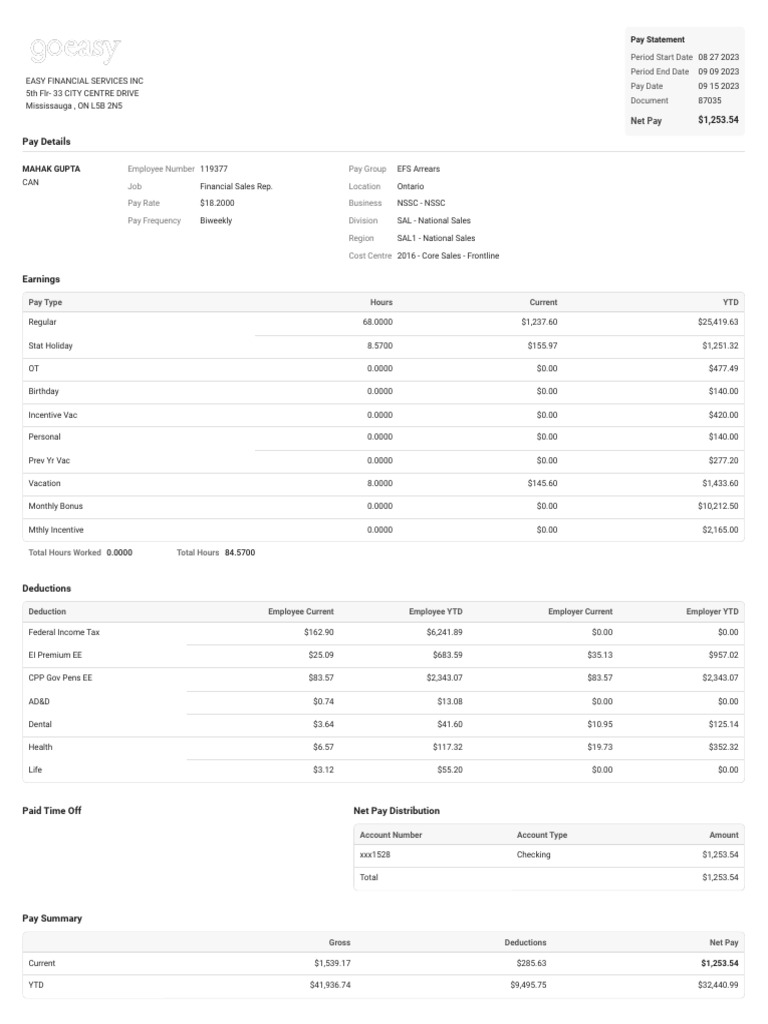 Sep 15-Pay Statement | PDF | Public Finance | Taxation