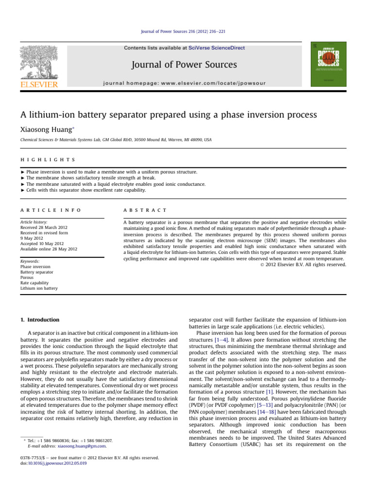 Lithium-Ion Battery Separator via Phase Inversion | PDF | Electricity ...