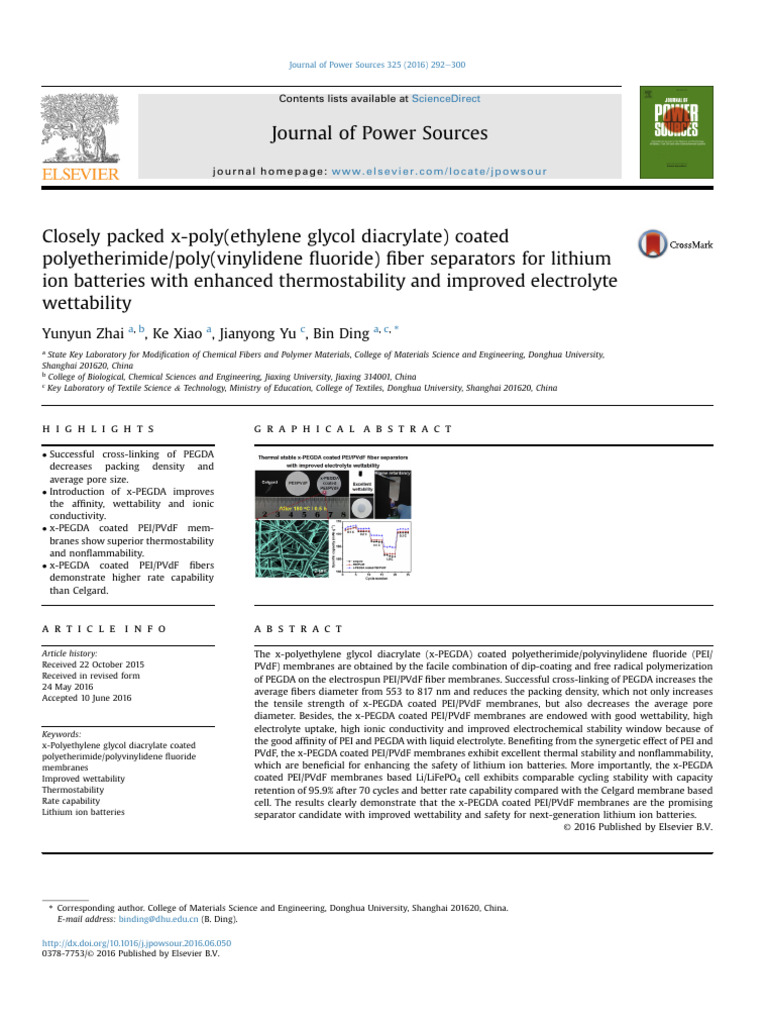 Journal of Power Sources: Yunyun Zhai, Ke Xiao, Jianyong Yu, Bin Ding | PDF | Lithium Ion ...