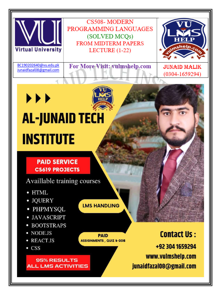 CS508 MIDTERM SOLVED MCQS by JUNAID | PDF | Control Flow | Programming CS508 MIDTERM SOLVED MCQS by JUNAID | PDF | Control Flow | Programming