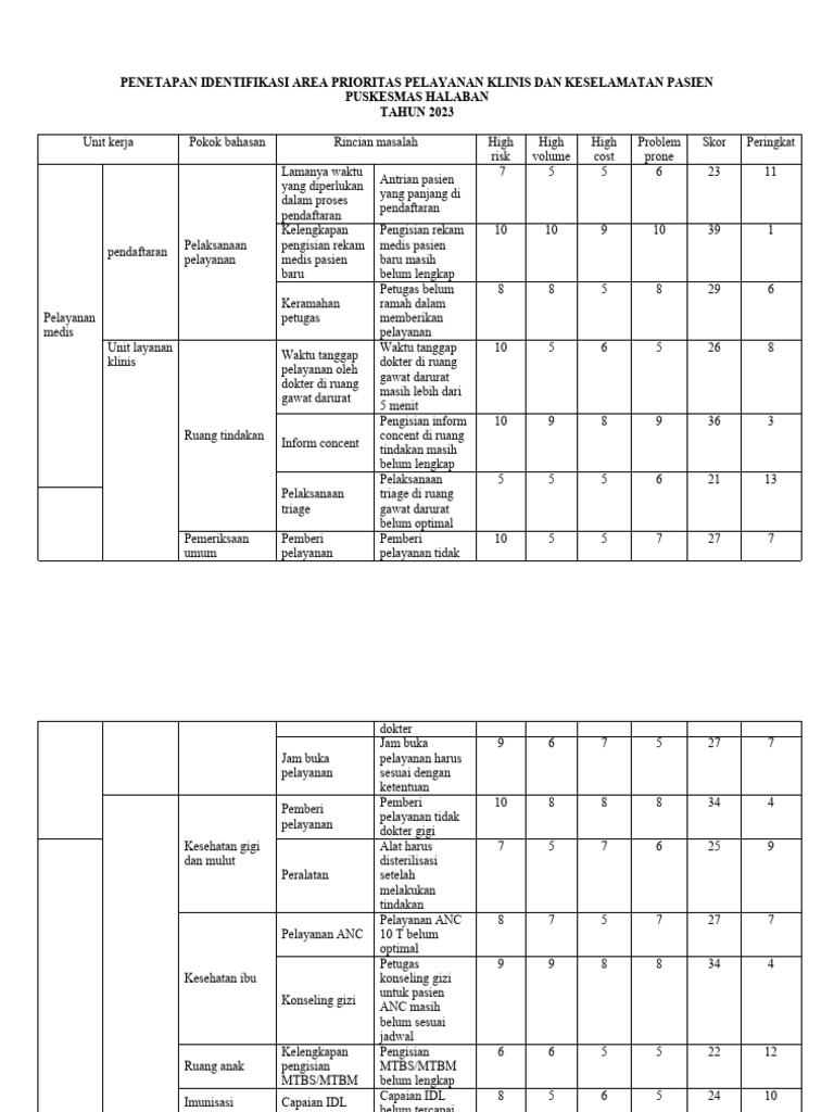 Penetapan Identifikasi Area Prioritas Pelayanan Klinis Dan Keselamatan ...