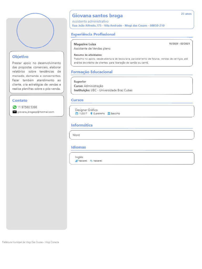 CV-Giovana Santos Braga | PDF