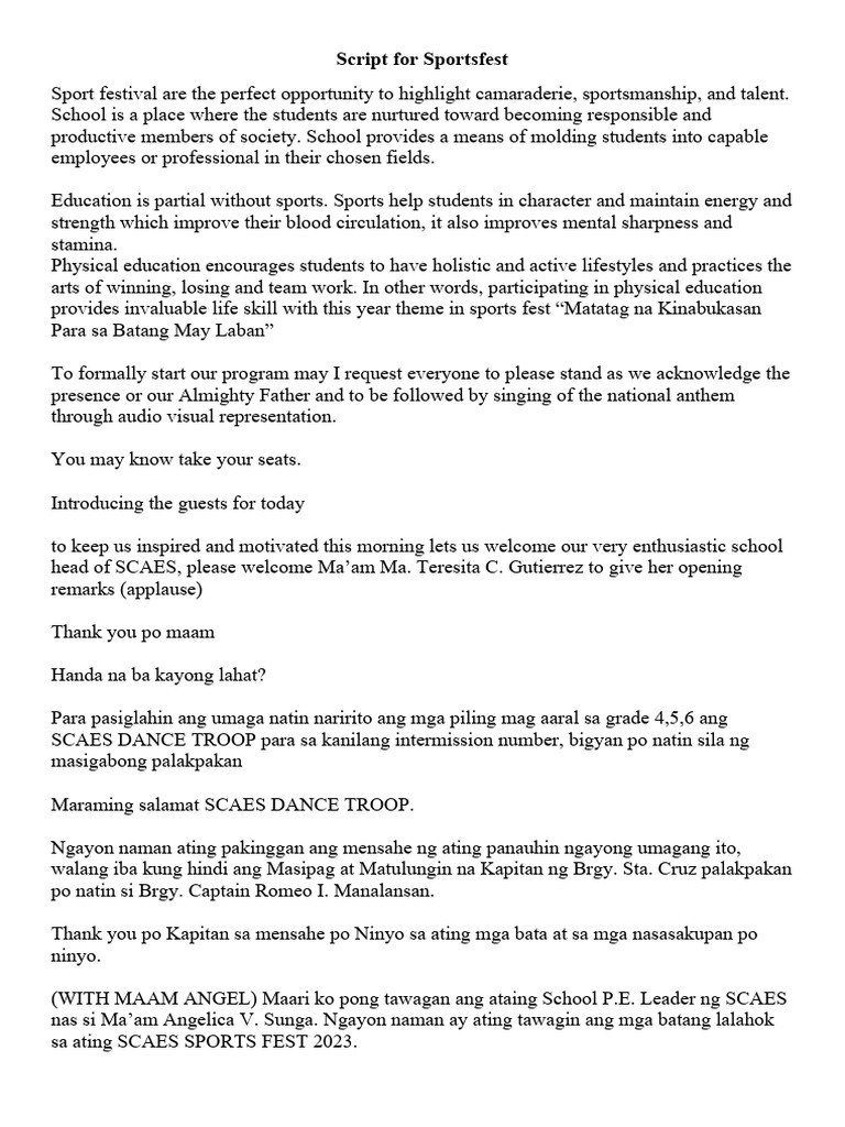 School Sportsfest Opening Ceremony | PDF