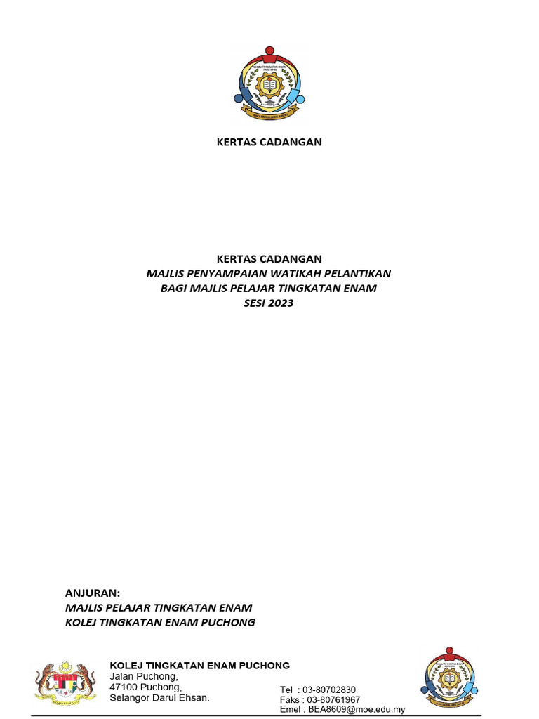 Kertas Cadangan Watikah Pelantikan MPTE | PDF