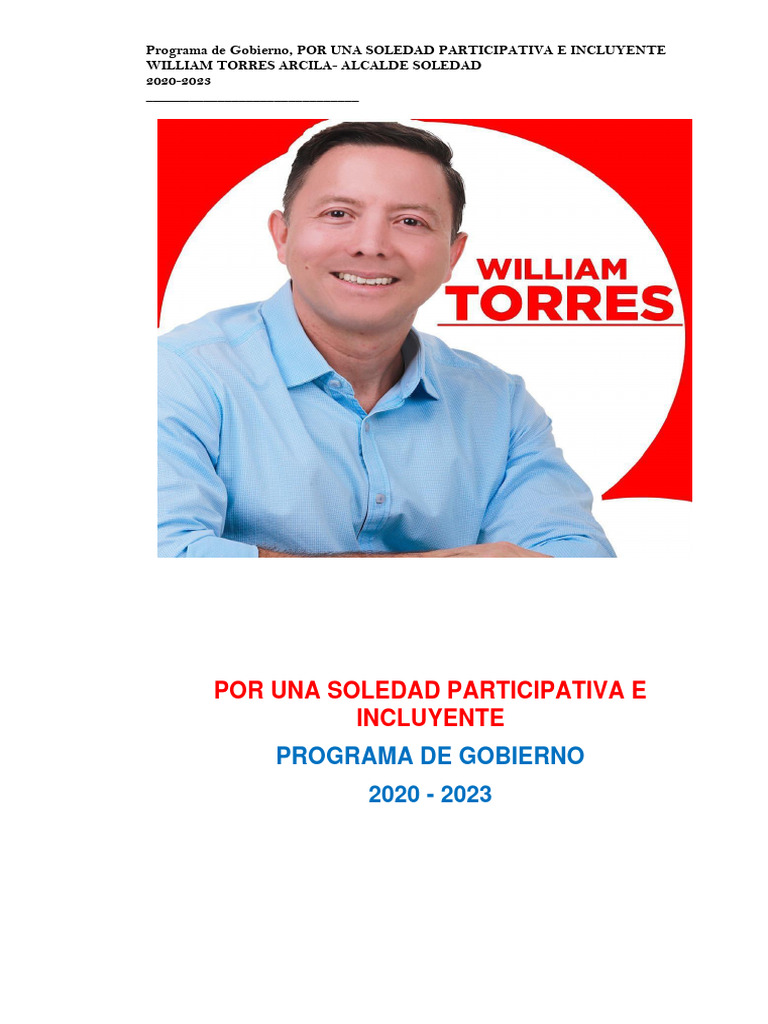 Programa de Gobierno - William Torres | PDF | Sustentabilidad | Iniciativa empresarial