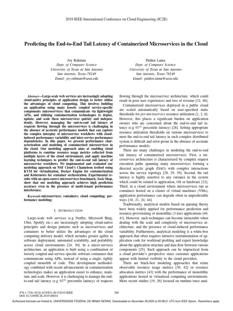 Predicting The End-to-End Tail Latency of Containerized Microservices in The Cloud | PDF | Cloud ...