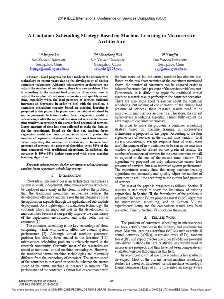 A Container Scheduling Strategy Based On Machine Learning In Microservice Architecture Pdf