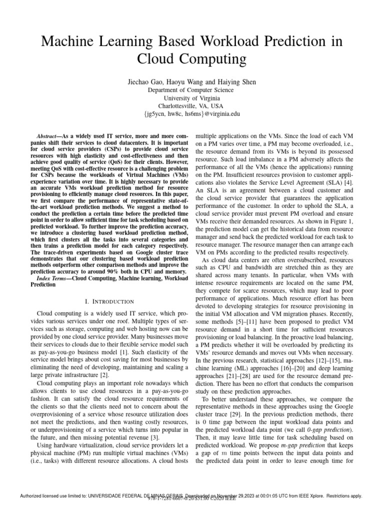 Machine Learning Based Workload Prediction in Cloud Computing | PDF | Support Vector Machine ...