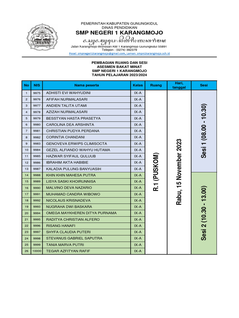 Abm 2324 - Pembagian Ruang Sesi | PDF