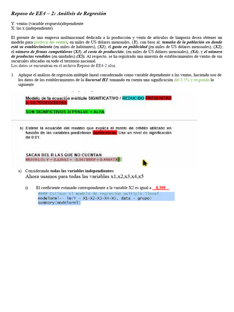 Ee4 II Con Respuestas | PDF | Regresión lineal | Análisis de regresión