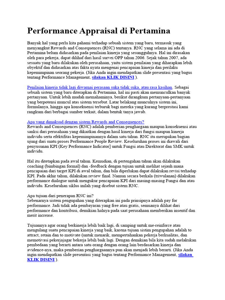 Performance Appraisal Di Pertamina | PDF