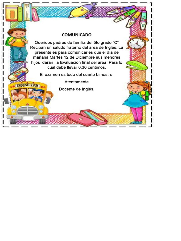 Comunicado de Inglés. | PDF