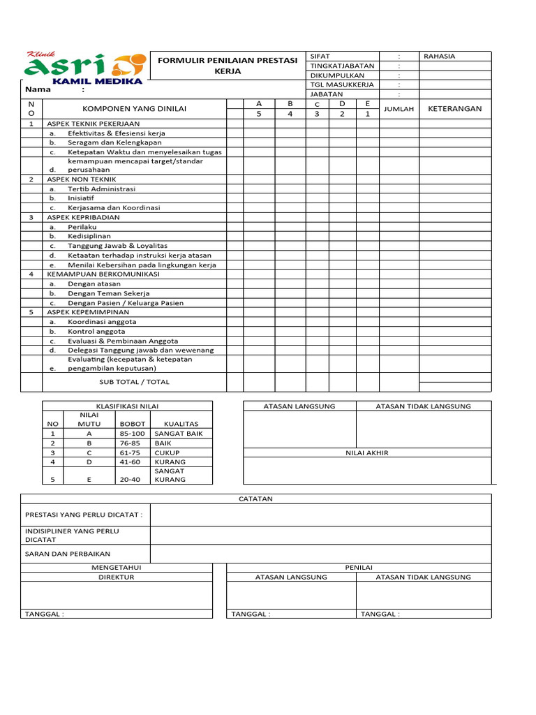 Formulir Penilaian Prestasi Kerja | PDF