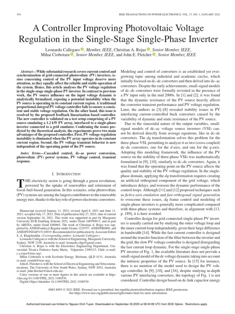 A Controller Improving Photovoltaic Voltage Regulation in The Single-Stage Single-Phase Inverter ...