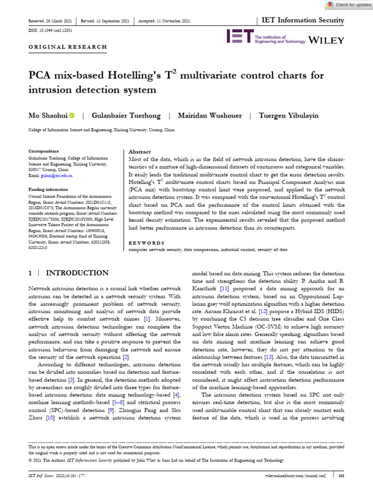 IET Information Security - 2021 - Shaohui - PCA Mix Based Hotelling S ... IET Information Security - 2021 - Shaohui - PCA Mix Based Hotelling S ...