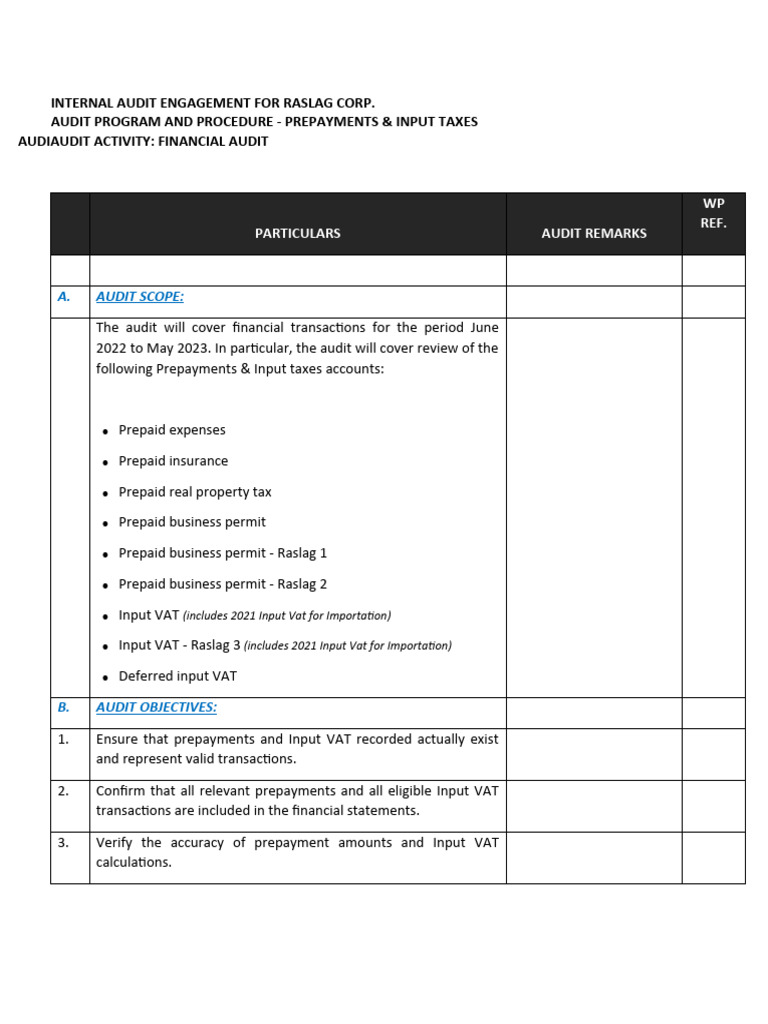 Internal Audit of Prepayments & VAT | PDF | Audit | Invoice