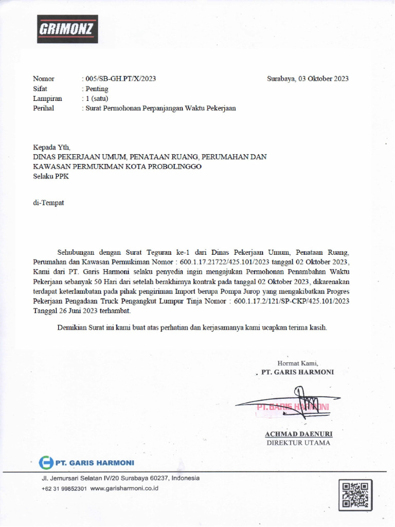Surat Permohonan Perpanjangan Waktu (1) | PDF Surat Permohonan Perpanjangan Waktu (1) | PDF