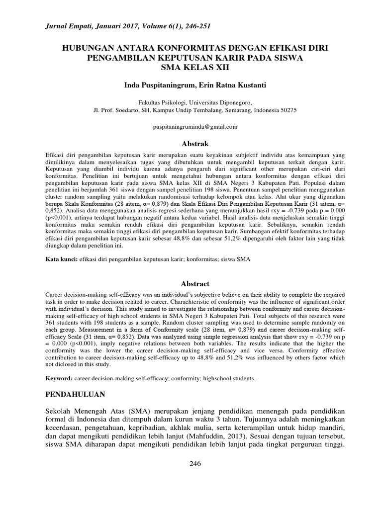 Hubungan Antara Konformitas Dengan Efika | PDF | Karier & Perkembangan | Kesehatan Holistik