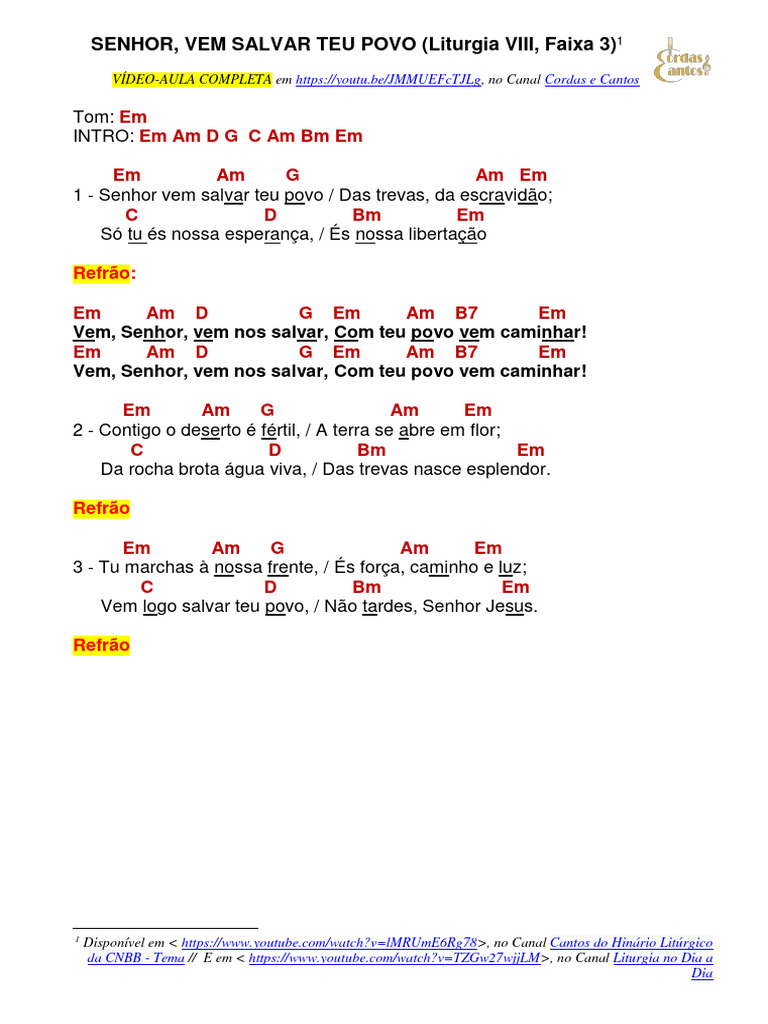 Letra e Cifras: Senhor, Vem Salvar Teu Povo | PDF | Estudos de Línguas ...