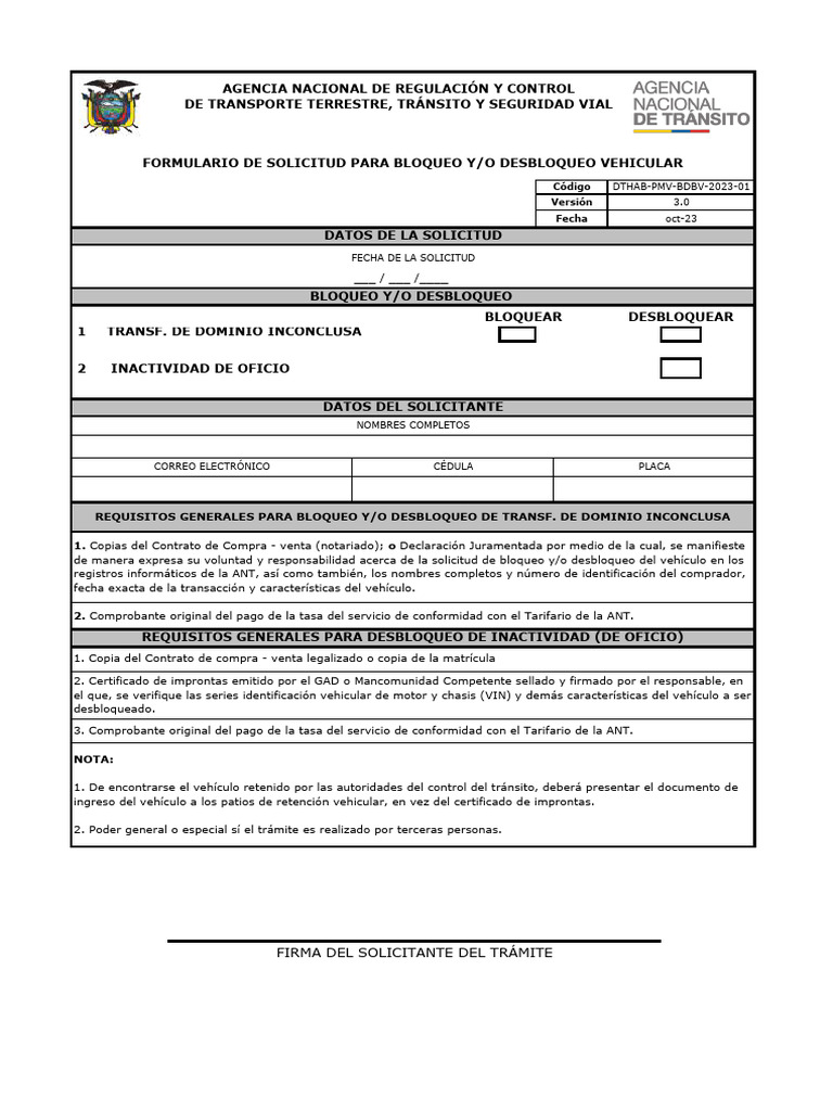 Formulario Bloqueo y Desbloqueo | PDF