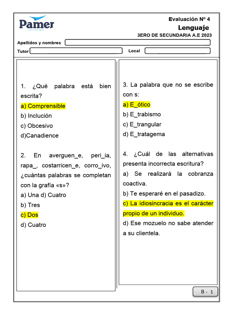 Eva Lenguaje Semana 4 3sec | PDF