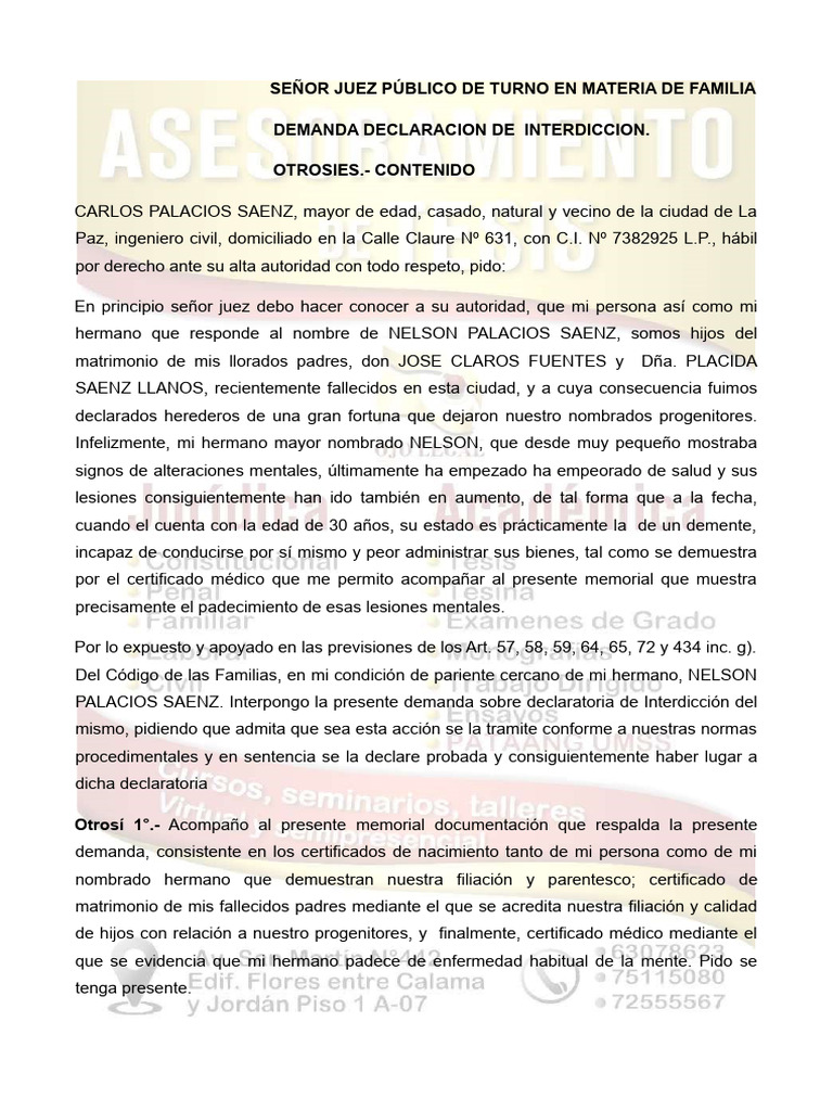 Demanda Declaracion de Interdiccion | PDF | Justicia | Crimen y violencia